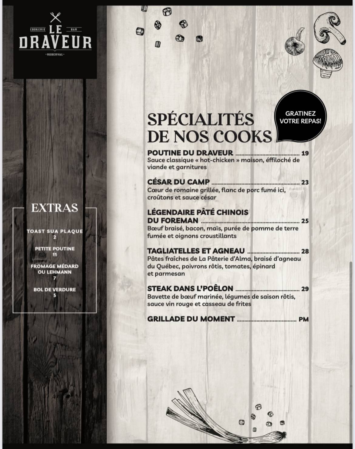 Menu au Le Draveur - Cookerie Bar, Roberval