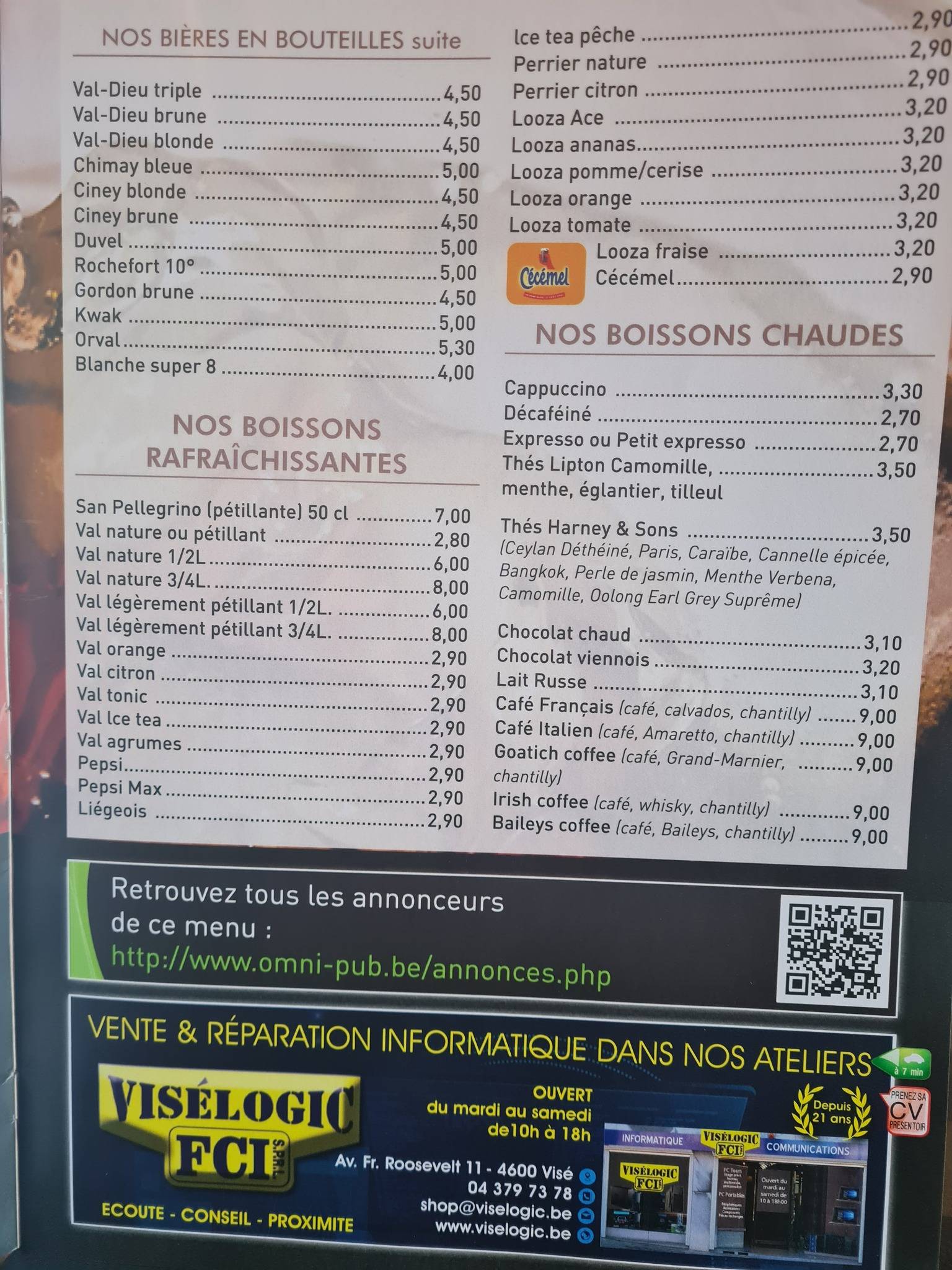 Menu au Le Fortin, Blegny, Rue Lieutenant Jungling 7