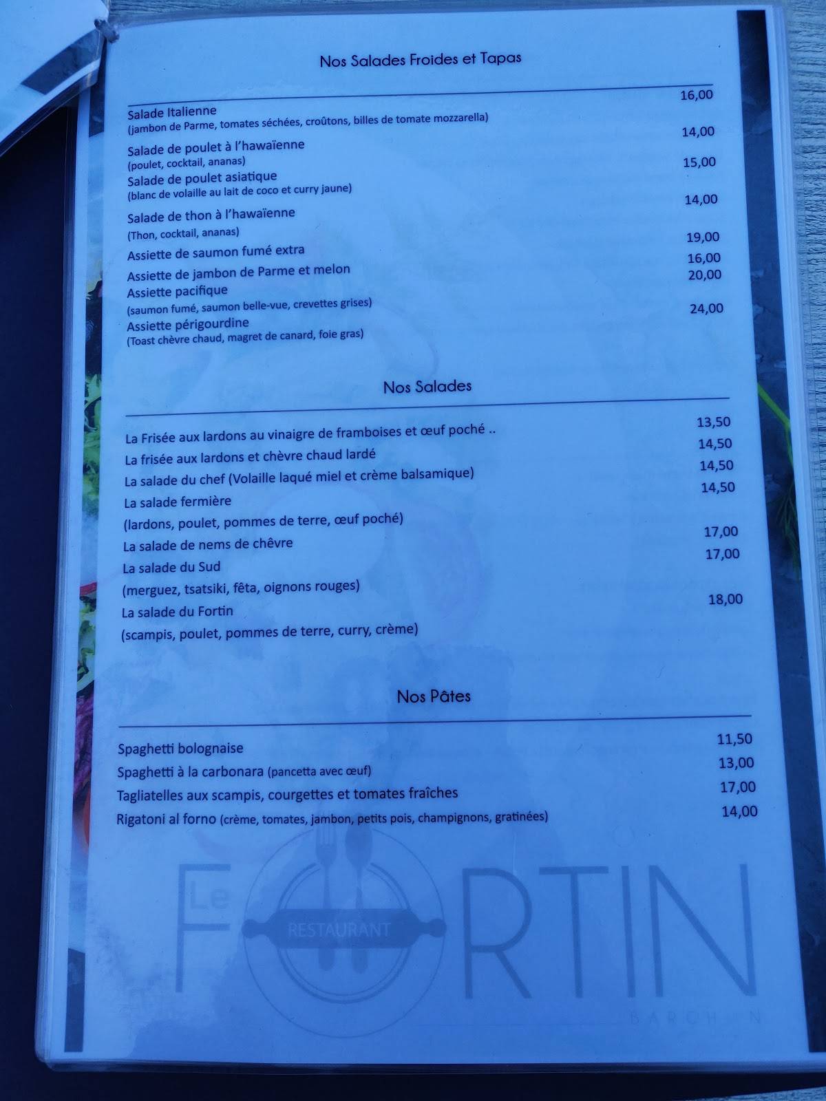 Menu au Le Fortin, Blegny, Rue Lieutenant Jungling 7