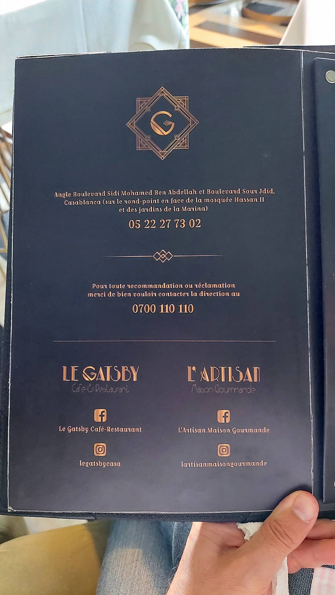 Menu at Le Gatsby restaurant, Casablanca, Angle boulevard Sidi Mohamed ...