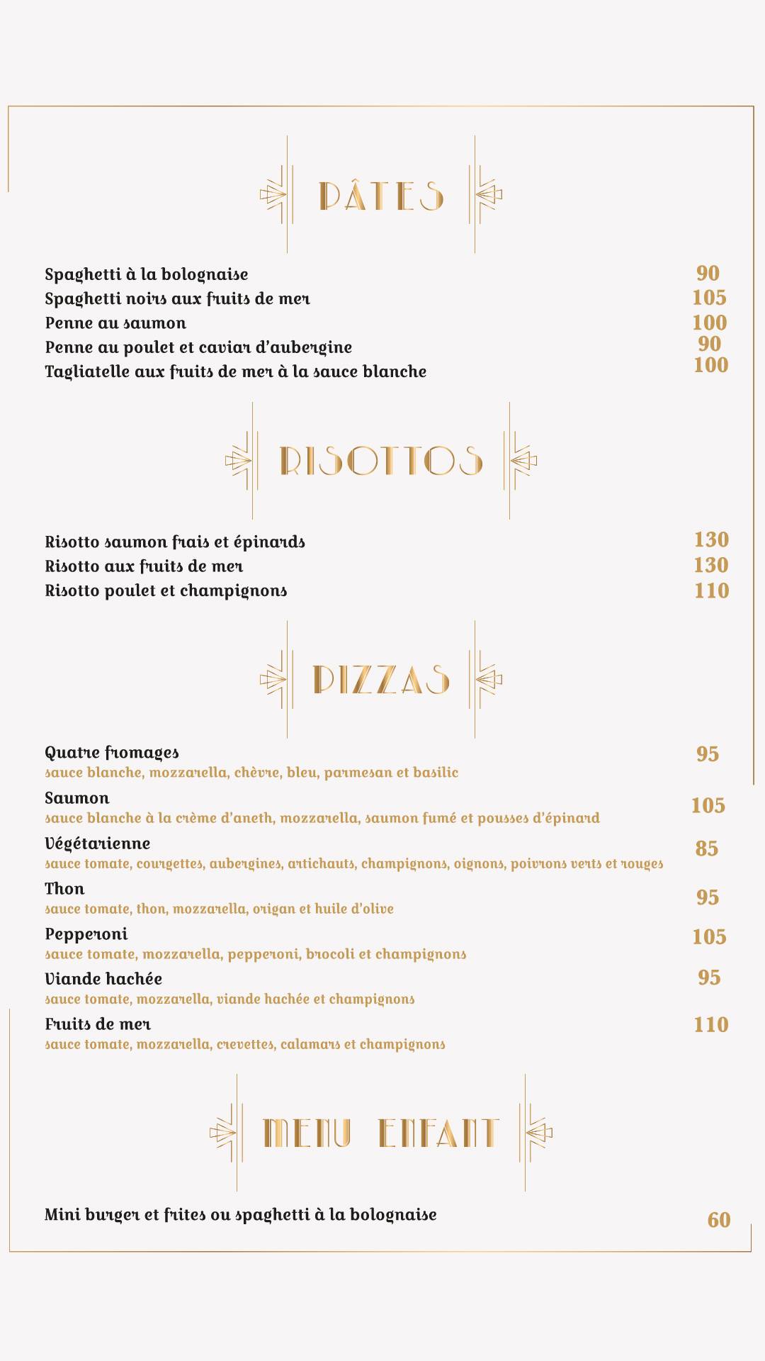 Menu at Le Gatsby restaurant, Casablanca, Angle boulevard Sidi Mohamed ...