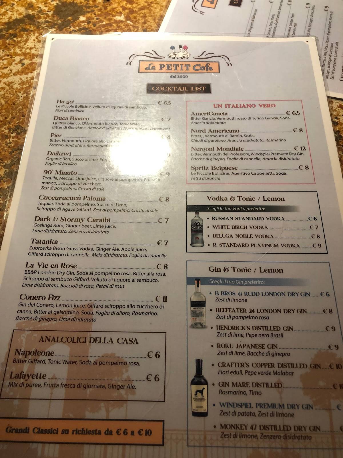 Menu da Le Petit Café pub & bar, Numana
