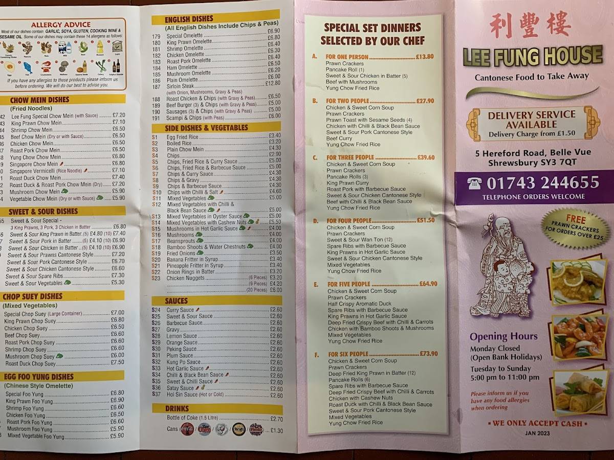 Menu at Lee Fung House fast food, Shrewsbury