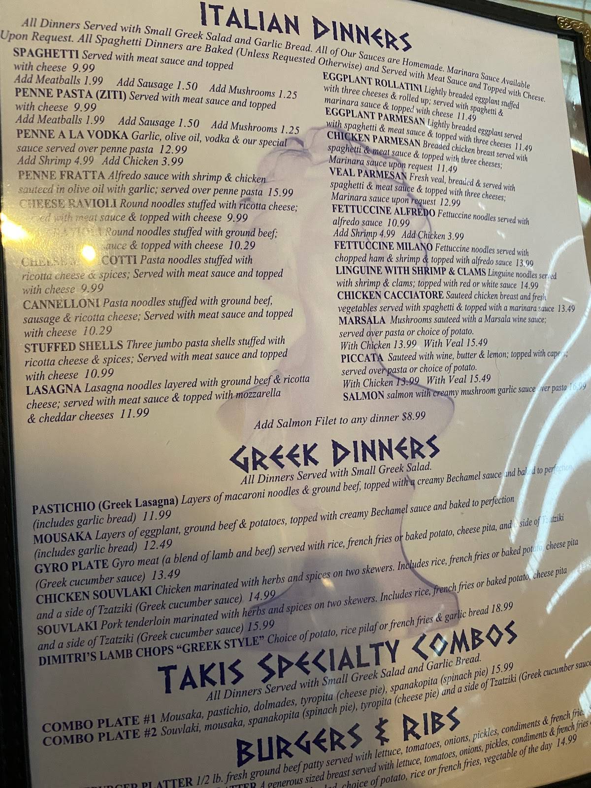 Menu at Takis Restaurant, Leesburg, N 14th St