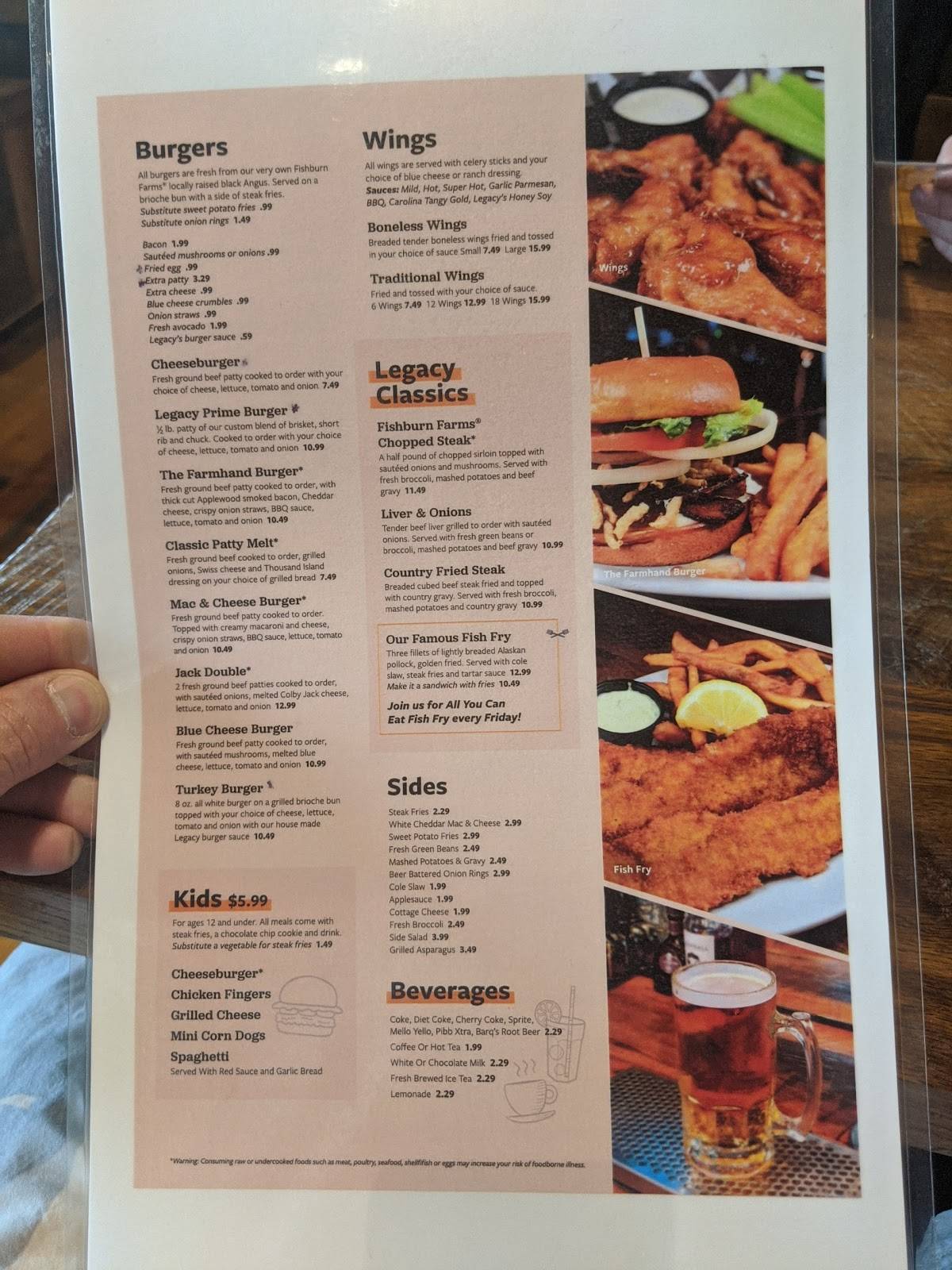 Menu at Legacy Restaurant & Bar, Marengo, 618 State Rte 61