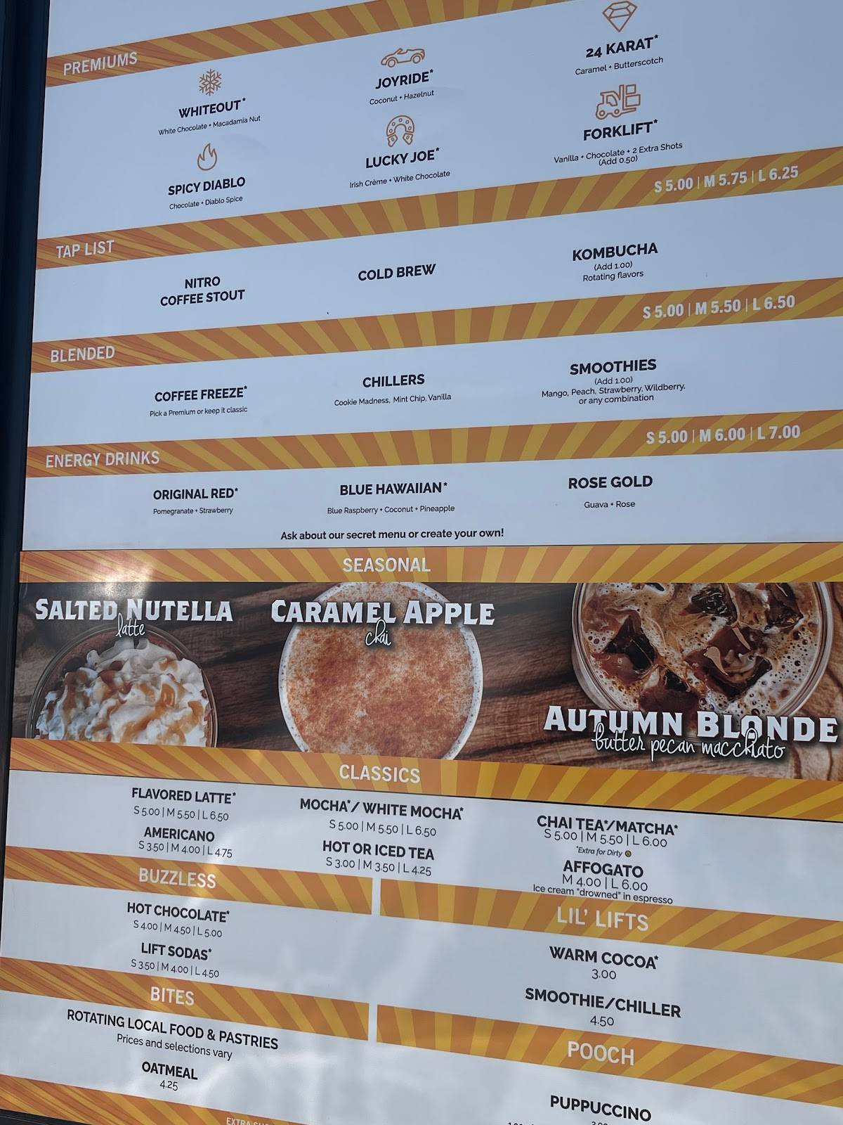 Menu at Lift Coffee Bar, Johnstown