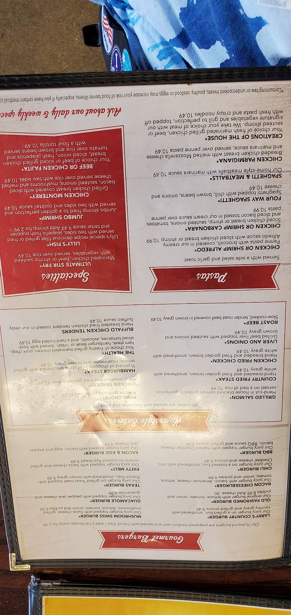 Menu at Lilly's Diner restaurant, Tulsa