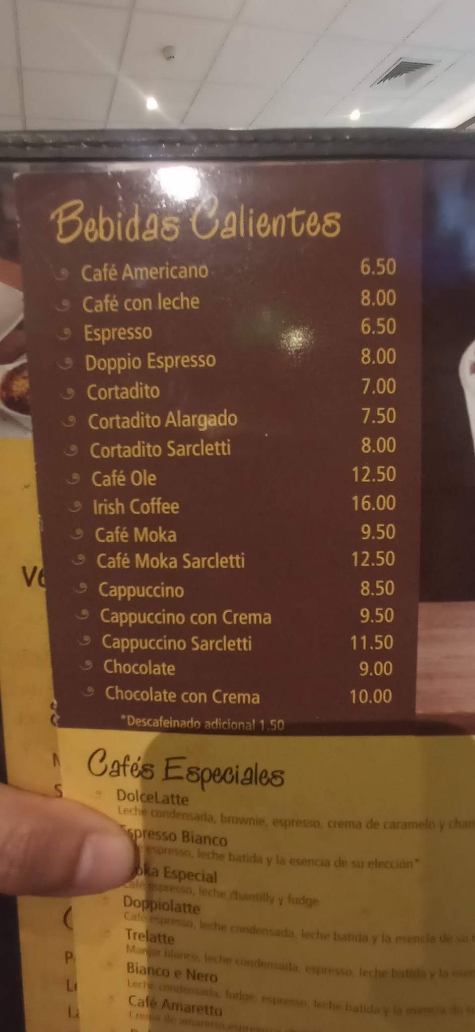 Carta del restaurante Sarcletti Dos del Mayo, San Isidro, San Isidro