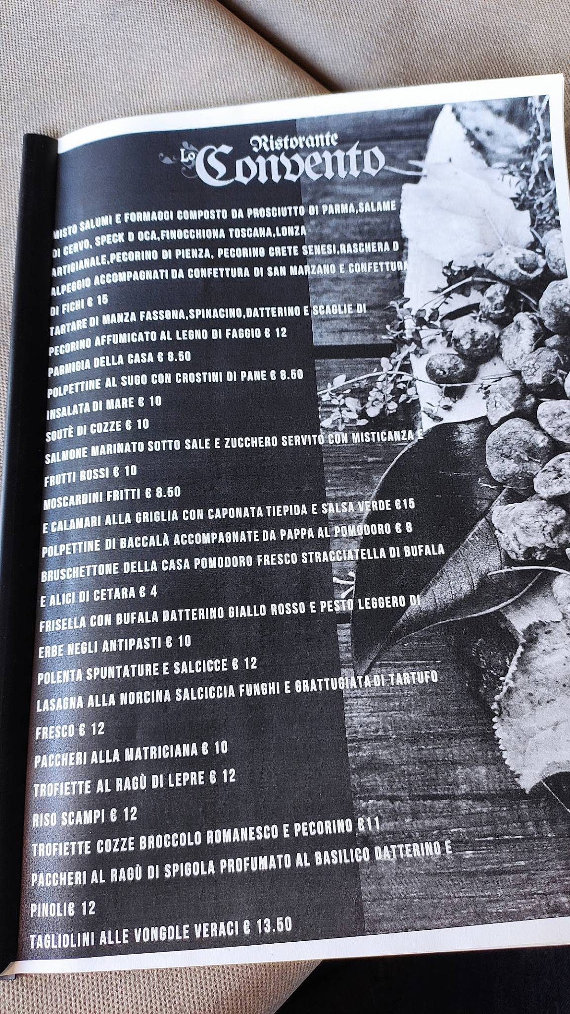 Menu da Lo Convento ristorante, Roma