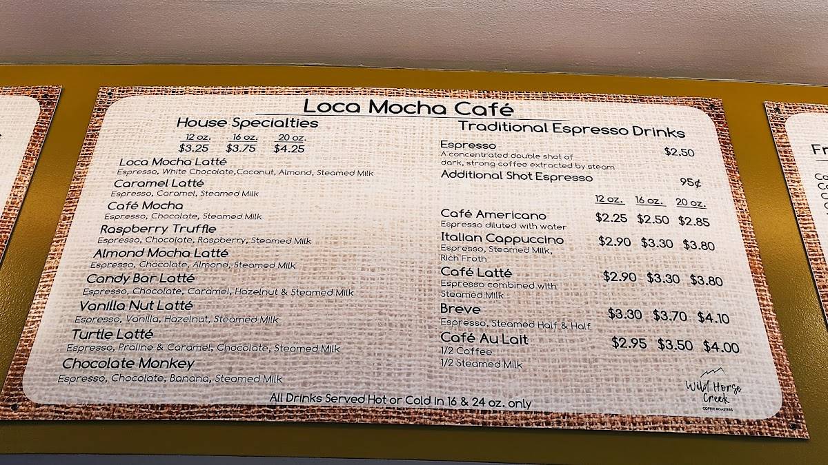 Menu at Loca Mocha Café pub & bar, Brookfield