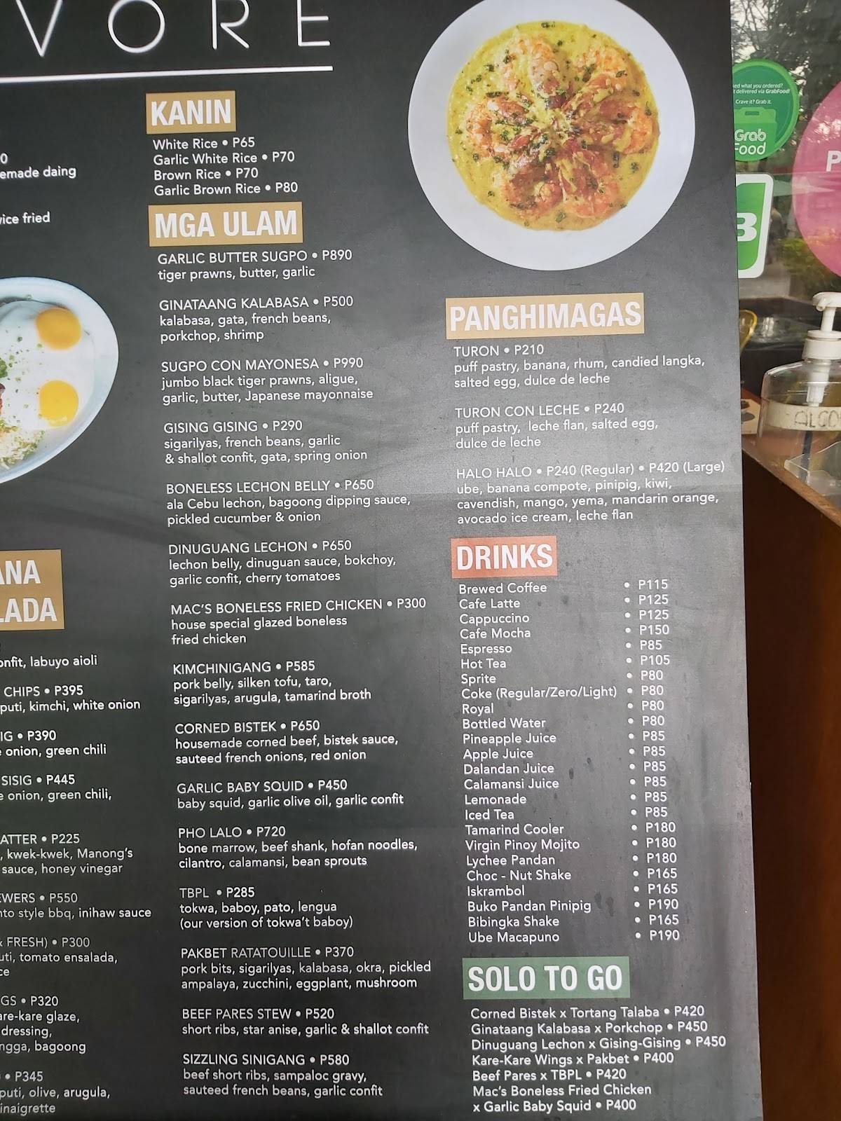 Menu at Locavore BGC restaurant, Taguig, Forbes Town Center