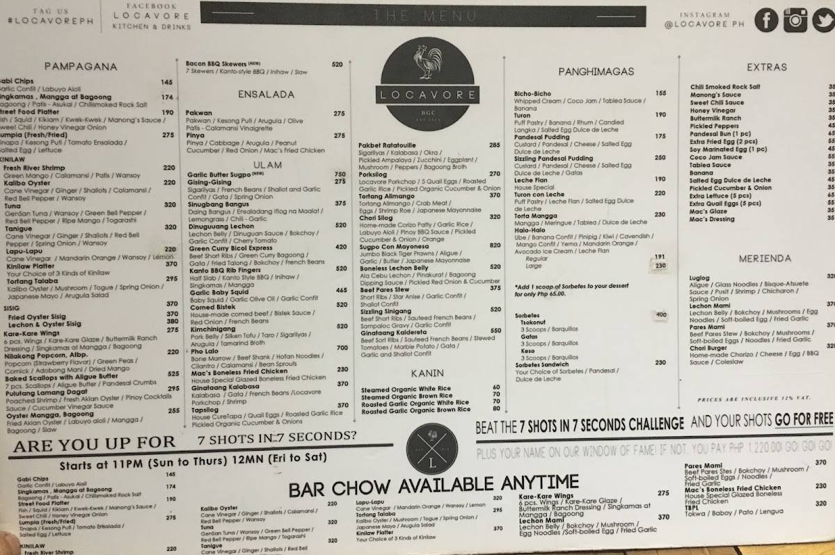 Menu at Locavore BGC restaurant, Taguig, Forbes Town Center