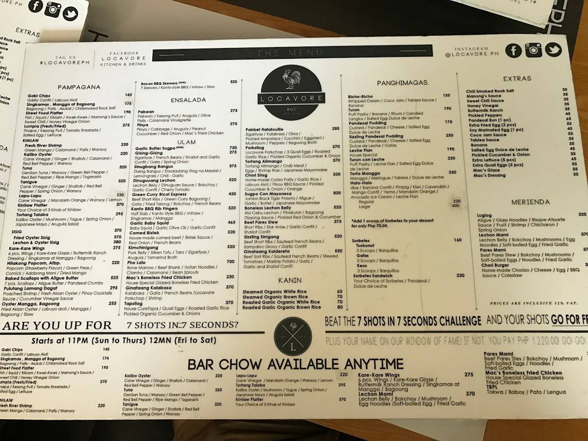 Menu at Locavore BGC restaurant, Taguig, Forbes Town Center