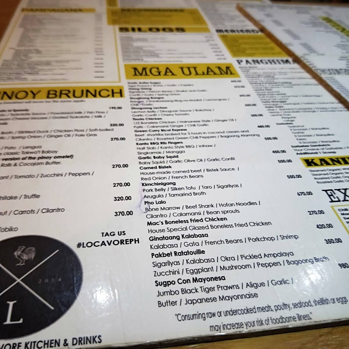 Menu at Locavore BGC restaurant, Taguig, Forbes Town Center