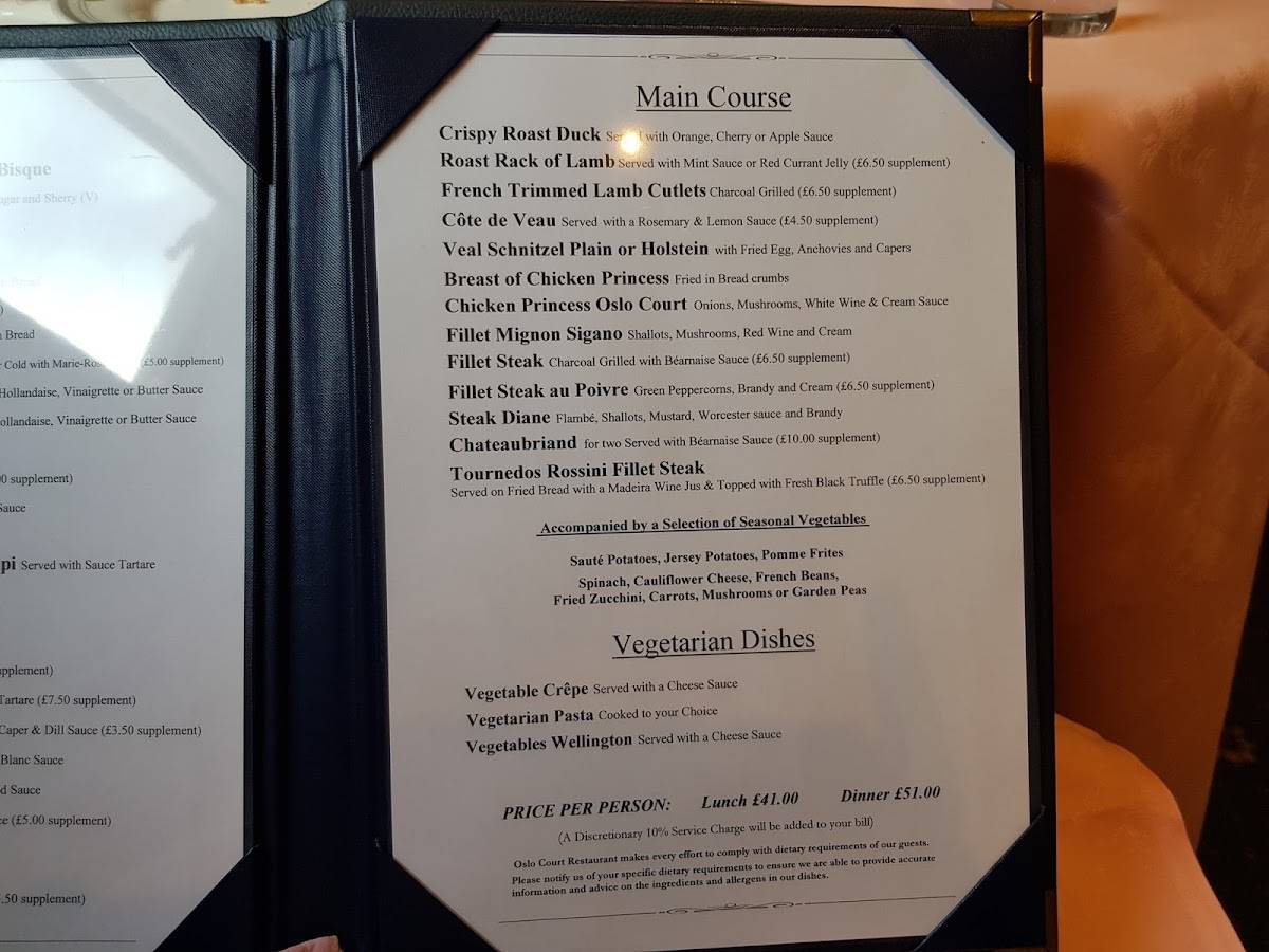 Menu at Oslo Court Restaurant, London