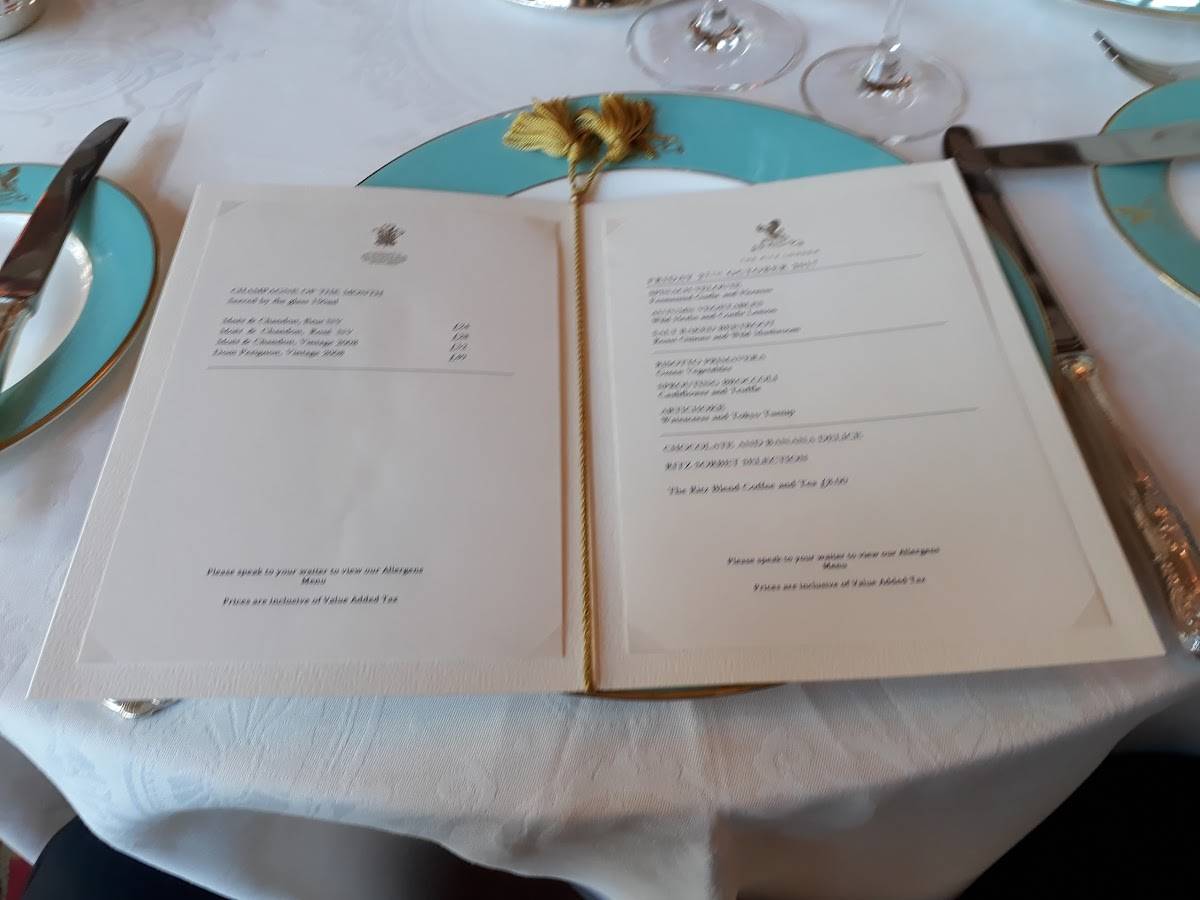 Menu at The Ritz Restaurant, London