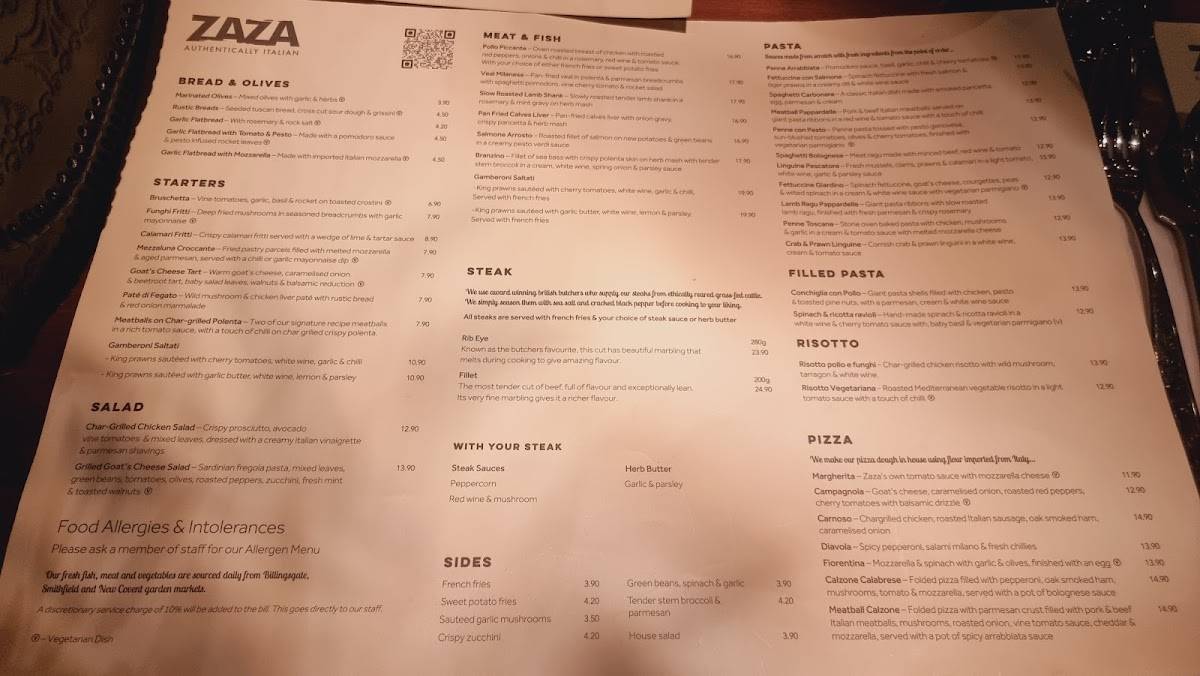 Menu at Zaza restaurant, Pinner, 8 Love Ln