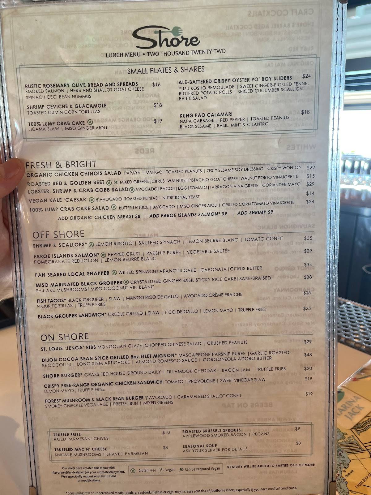 Menu at Shore Longboat Key restaurant, Longboat Key