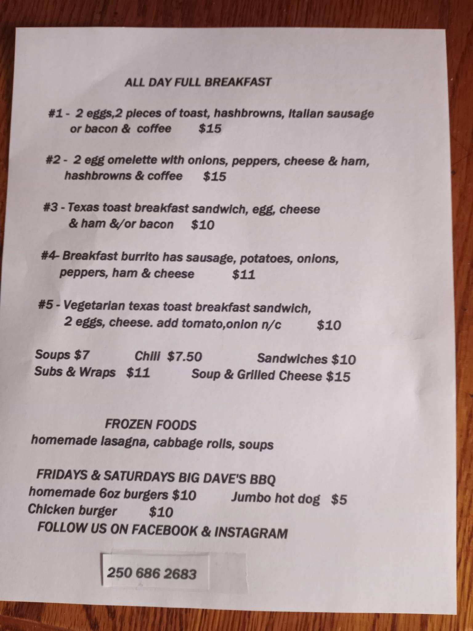 Menu at Lori's Takeaway Cafe, Victoria