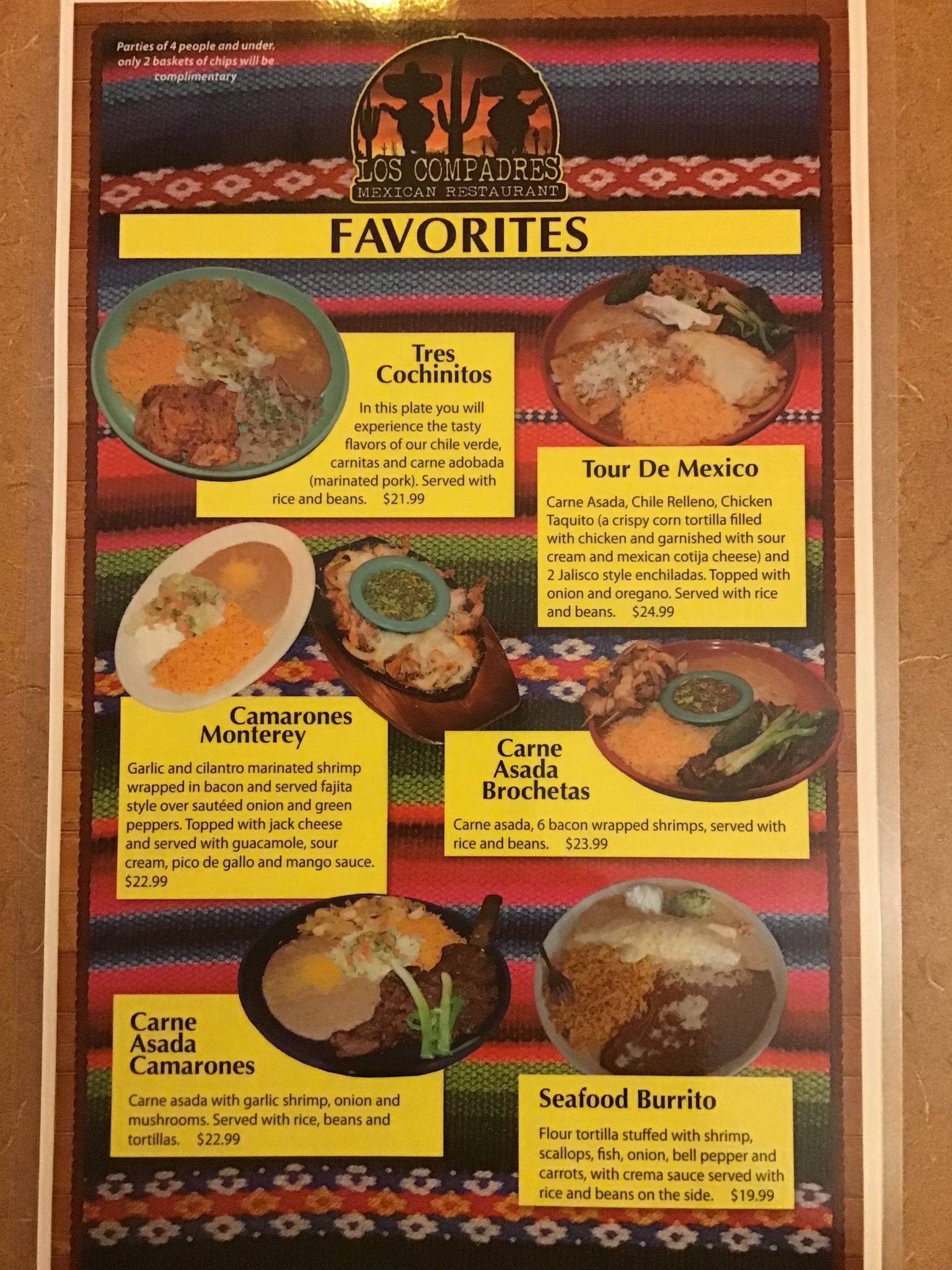 Menu at Los Compadres Mexican Restaurant, Tenino