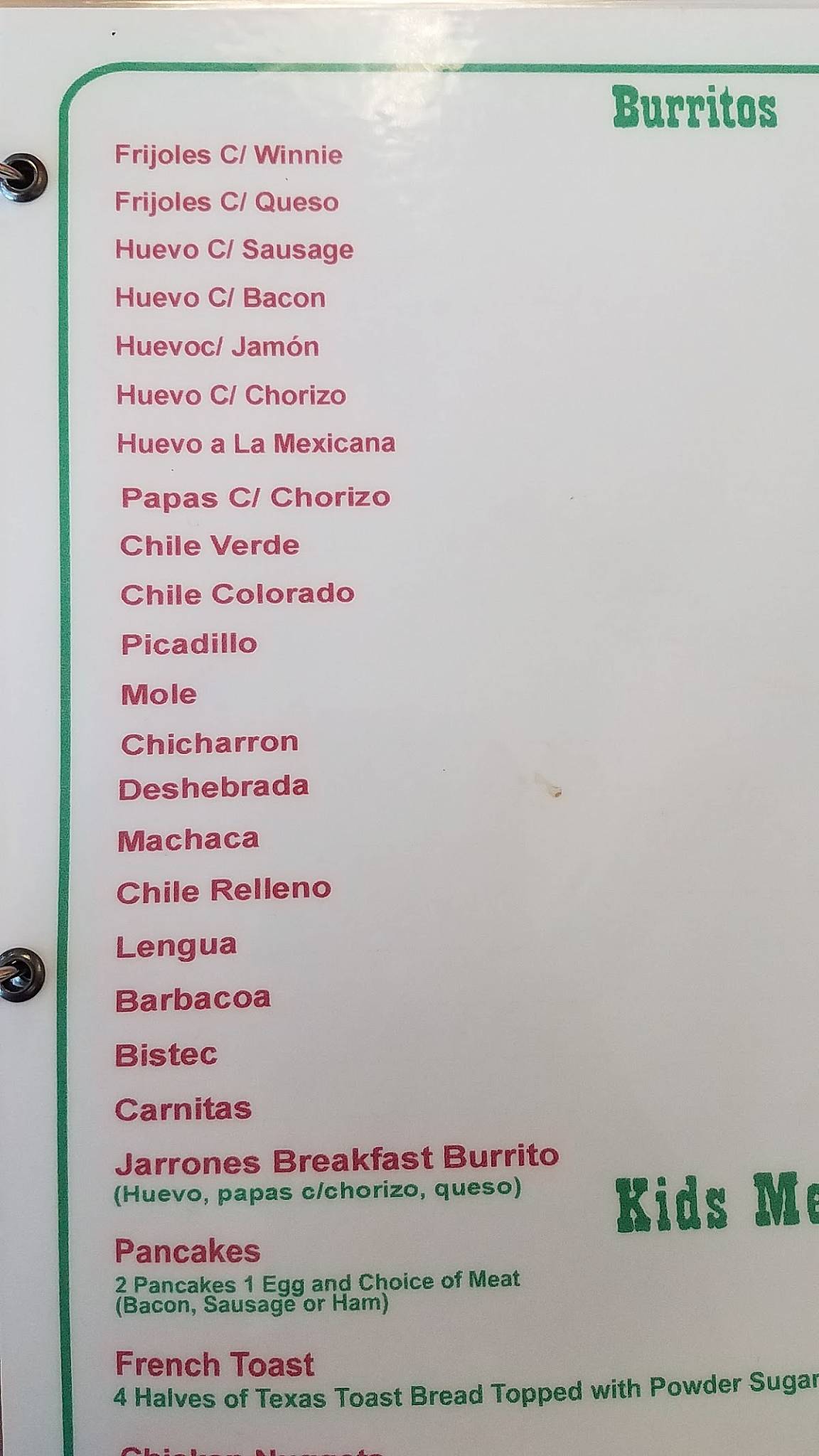 Menu at Los Jarrones Mexican Food restaurant, El Paso, 801 E Paisano Dr