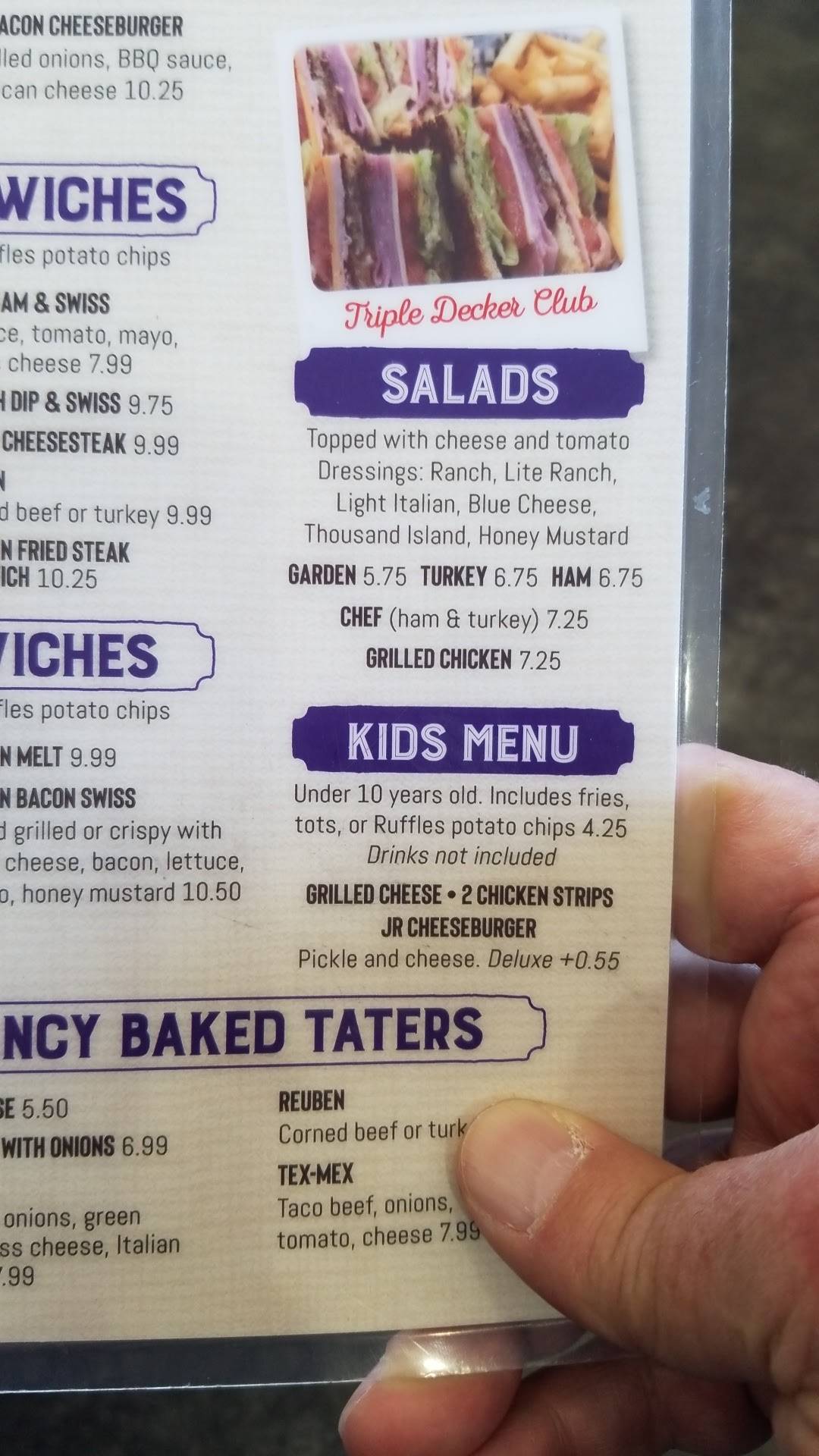 Menu at Tater's Fresh Grill restaurant, Lowell