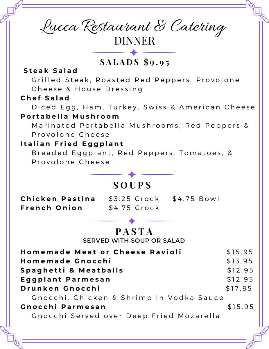 Menu at Lucca Restaurant, Taylor