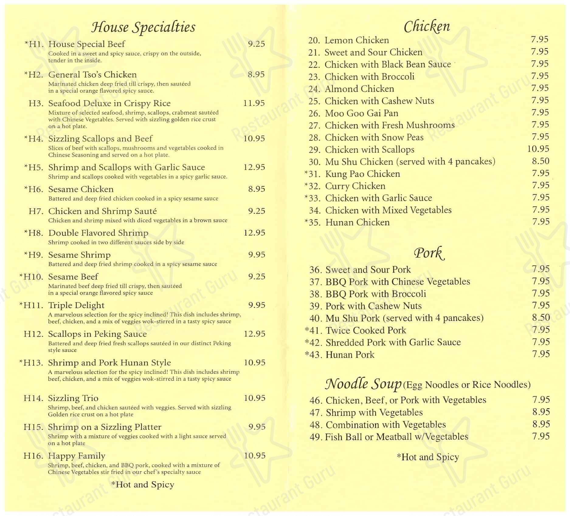 Menu at Lung Fung restaurant, Boerne