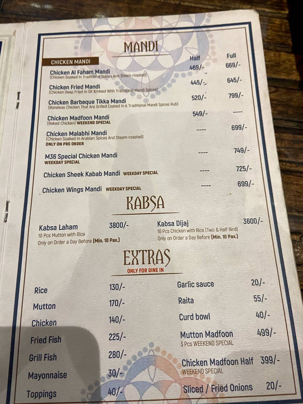 Menu at MANDI @ 36 Arabian kitchen, Hyderabad, 1st Floor