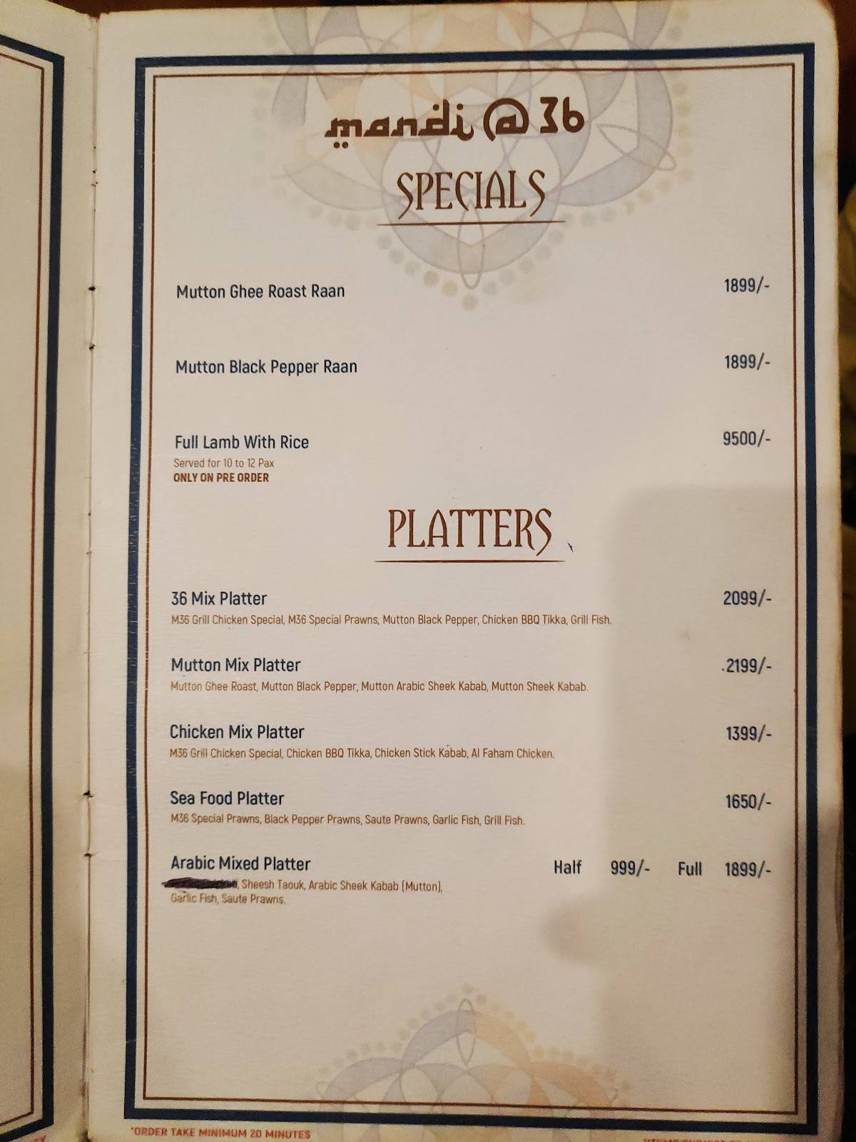 Menu at MANDI @ 36 Arabian kitchen, Hyderabad, 1st Floor