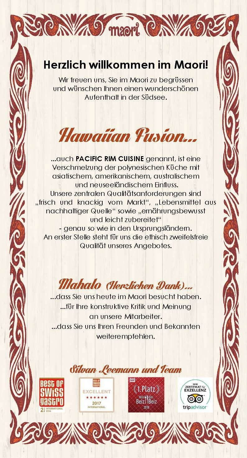 Menu da MAORI, Schlieren, Bernstrasse 15