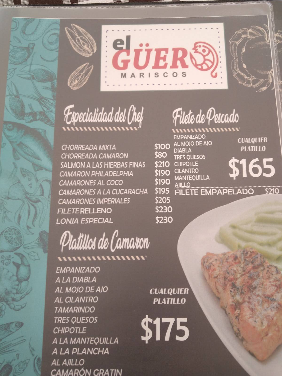 Carta del restaurante MARISCOS EL GÜERO, Guadalajara, Av. Aviación 4310B