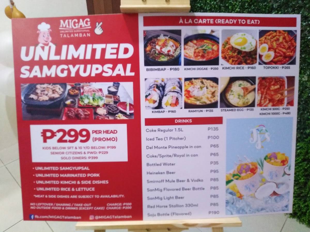 Menu at MIGAG Talamban - Unlimited Samgyupsal restaurant, Cebu City
