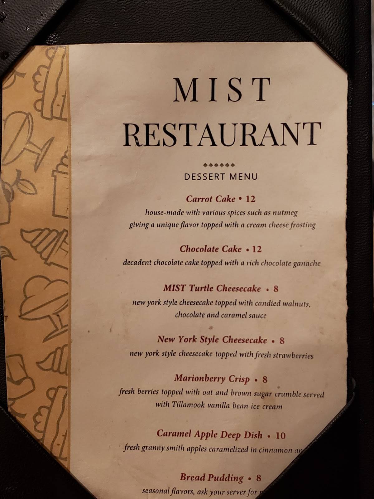 Menu at MIST Restaurant & Lounge, Lincoln City