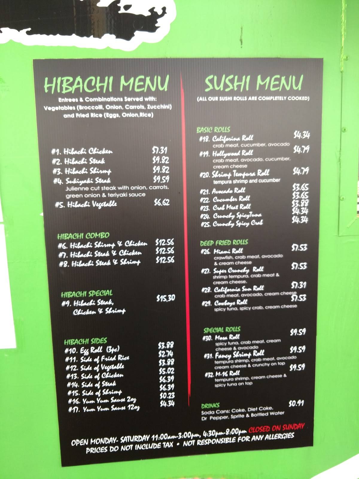 Menu at MOSA Hibachi & Sushi Japanese Express Miami restaurant, Miami