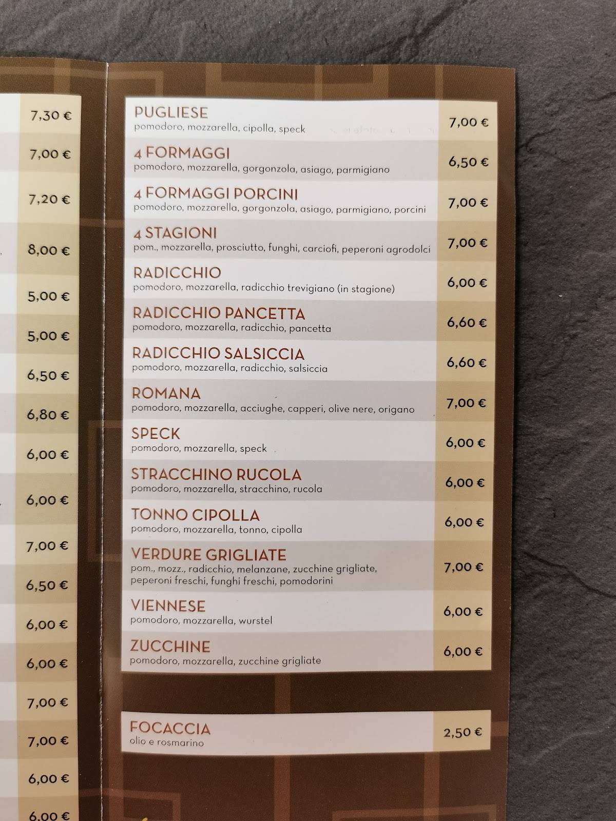 Menu da Ma.Già pizzeria, Schio