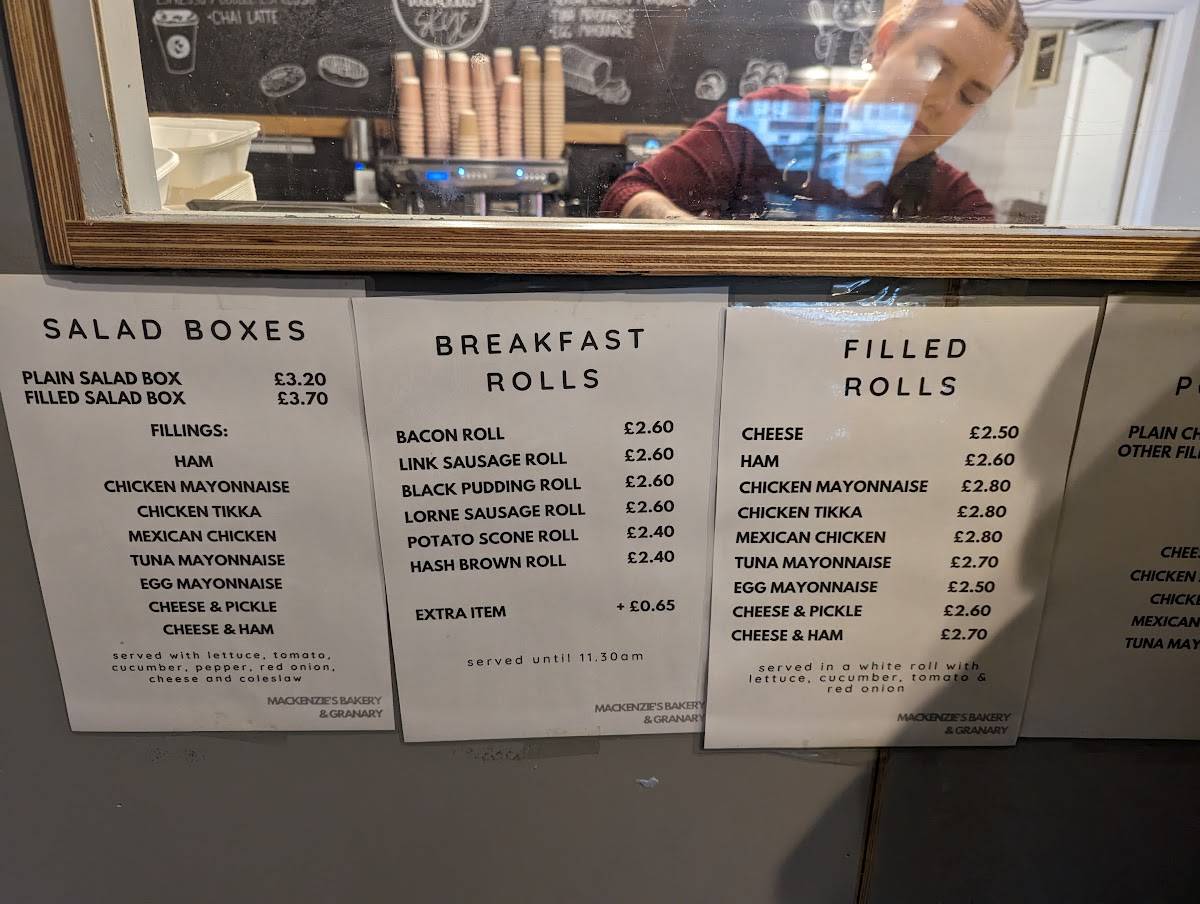 Menu at MacKenzie's Bakery, Portree