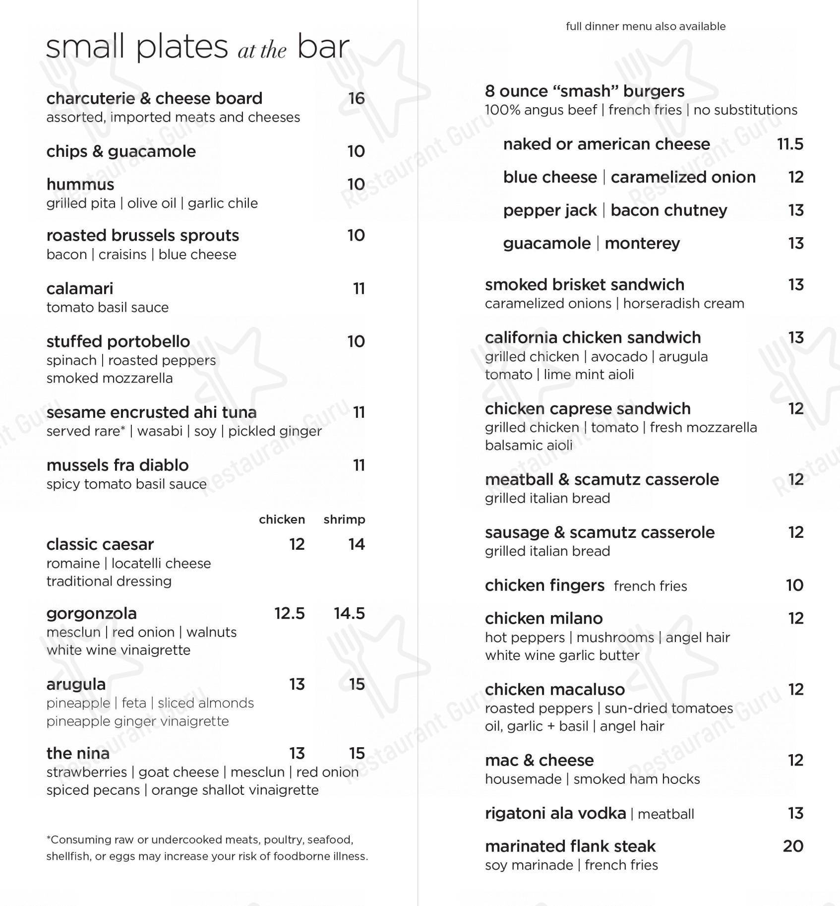 Menu at Macaluso's restaurant, Nesquehoning