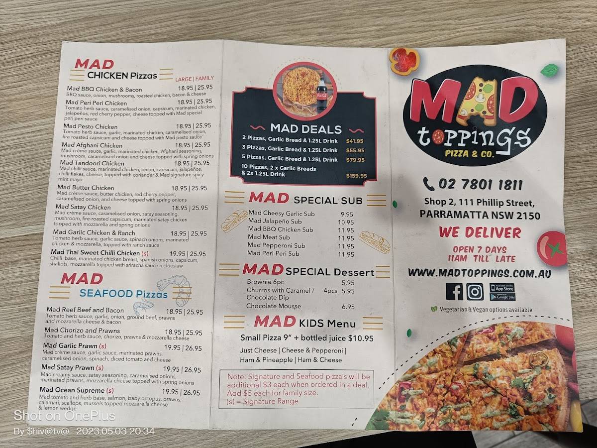 Menu at Mad Toppings Parramatta restaurant, Parramatta