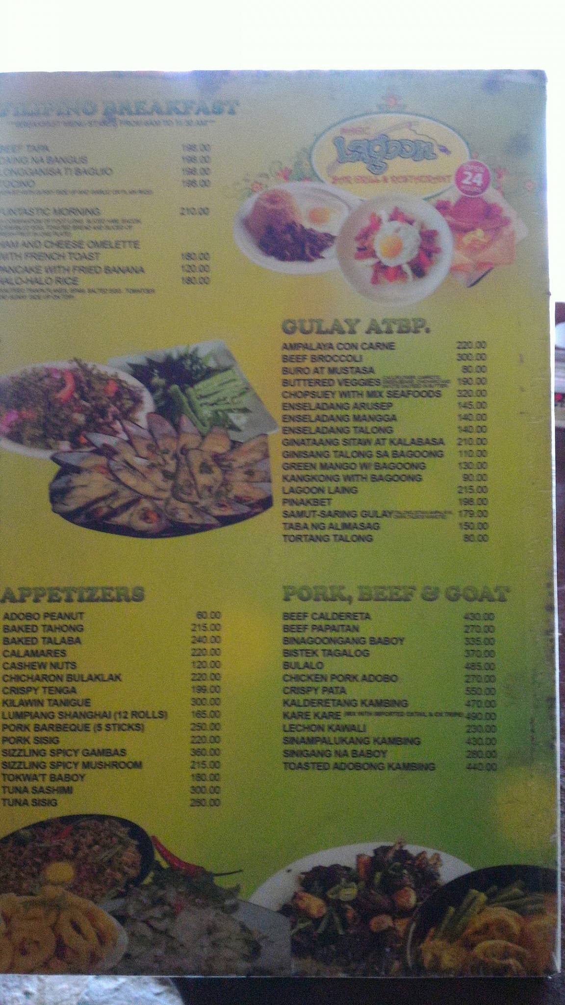 Menu at Magic Lagoon Bar, Subic Bay Freeport Zone, Bldg. 716