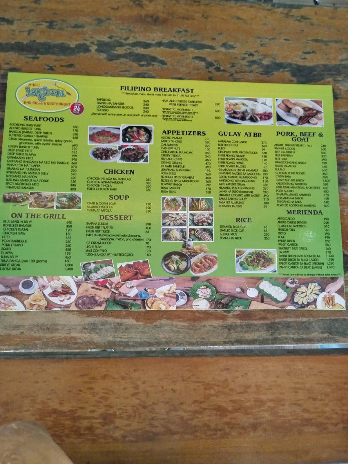 Menu at Magic Lagoon Bar, Subic Bay Freeport Zone, Bldg. 716