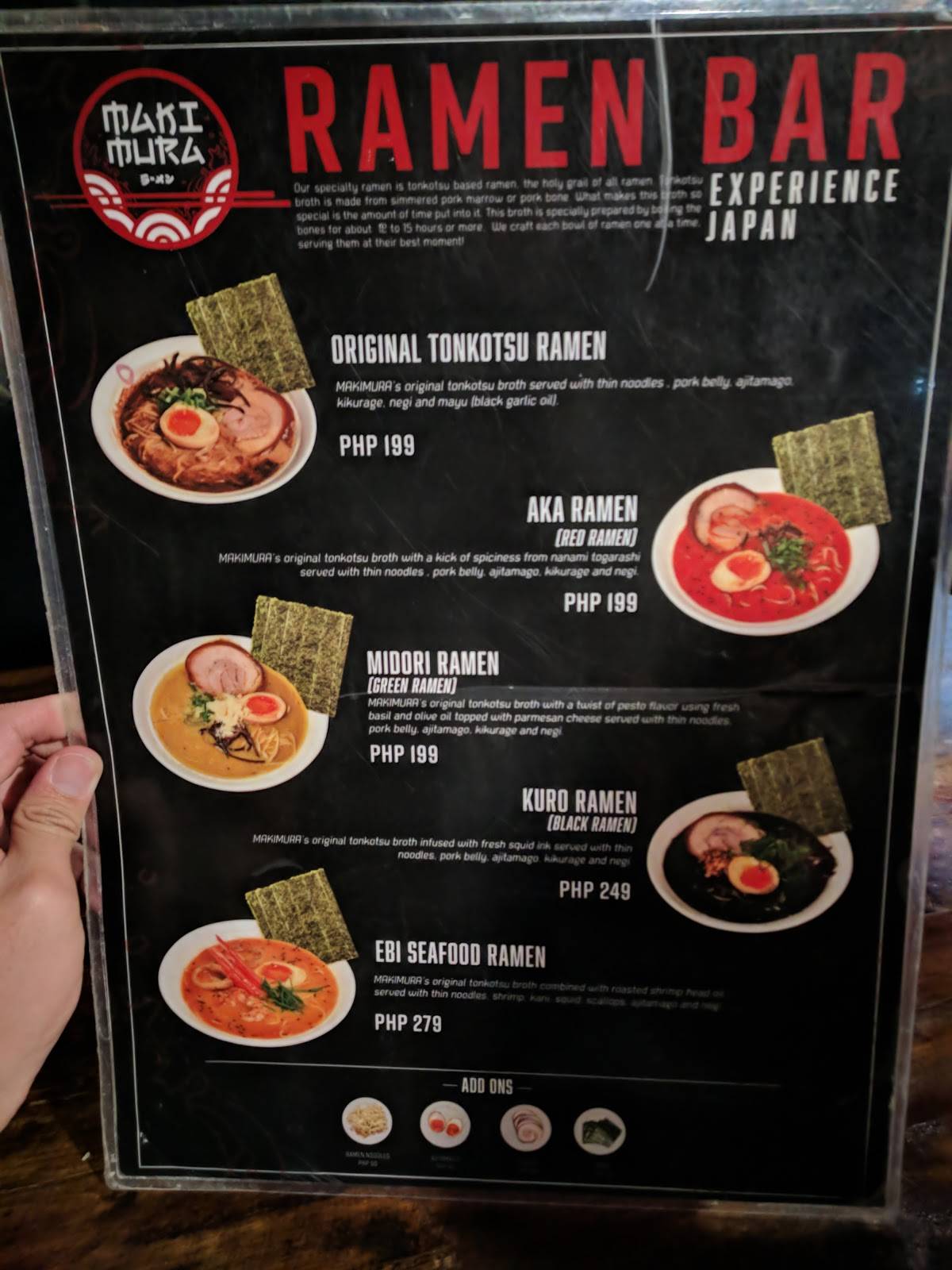 Menu at Makimura Ramen Bar, Angeles, Tinio Building