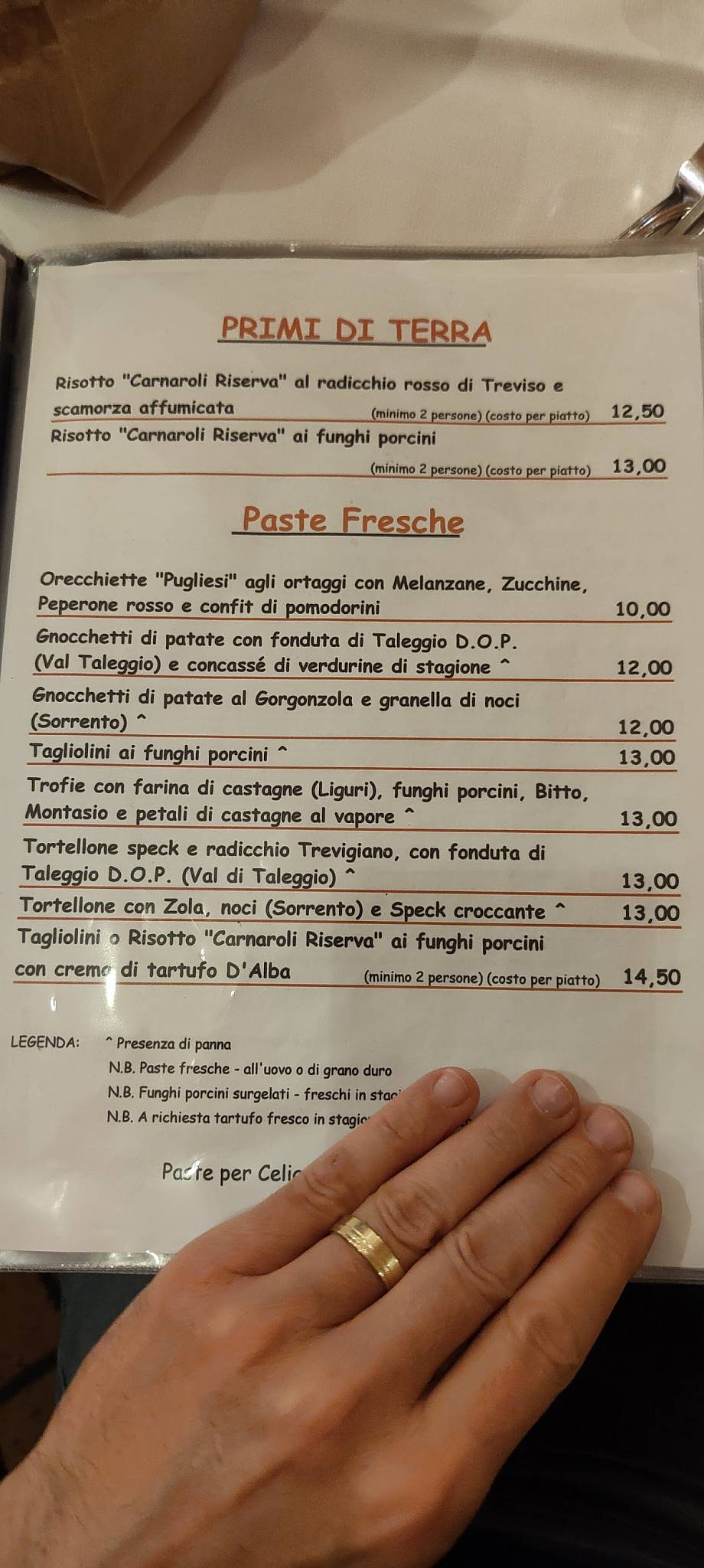 Menu da Chariot ristorante, Malnate