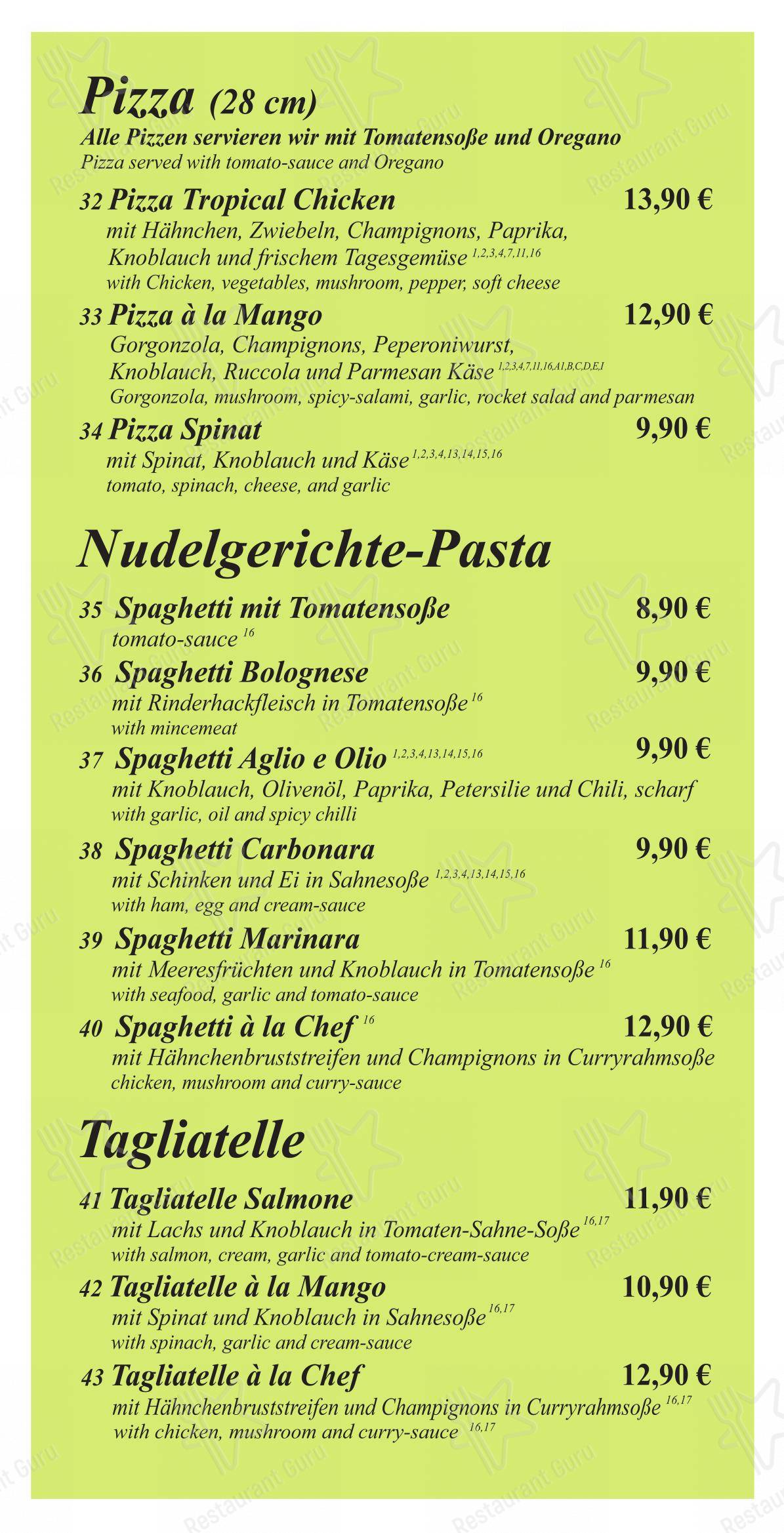 Speisekarte von Mango am Ring pub & Bar, Köln, Hohenzollernring 37