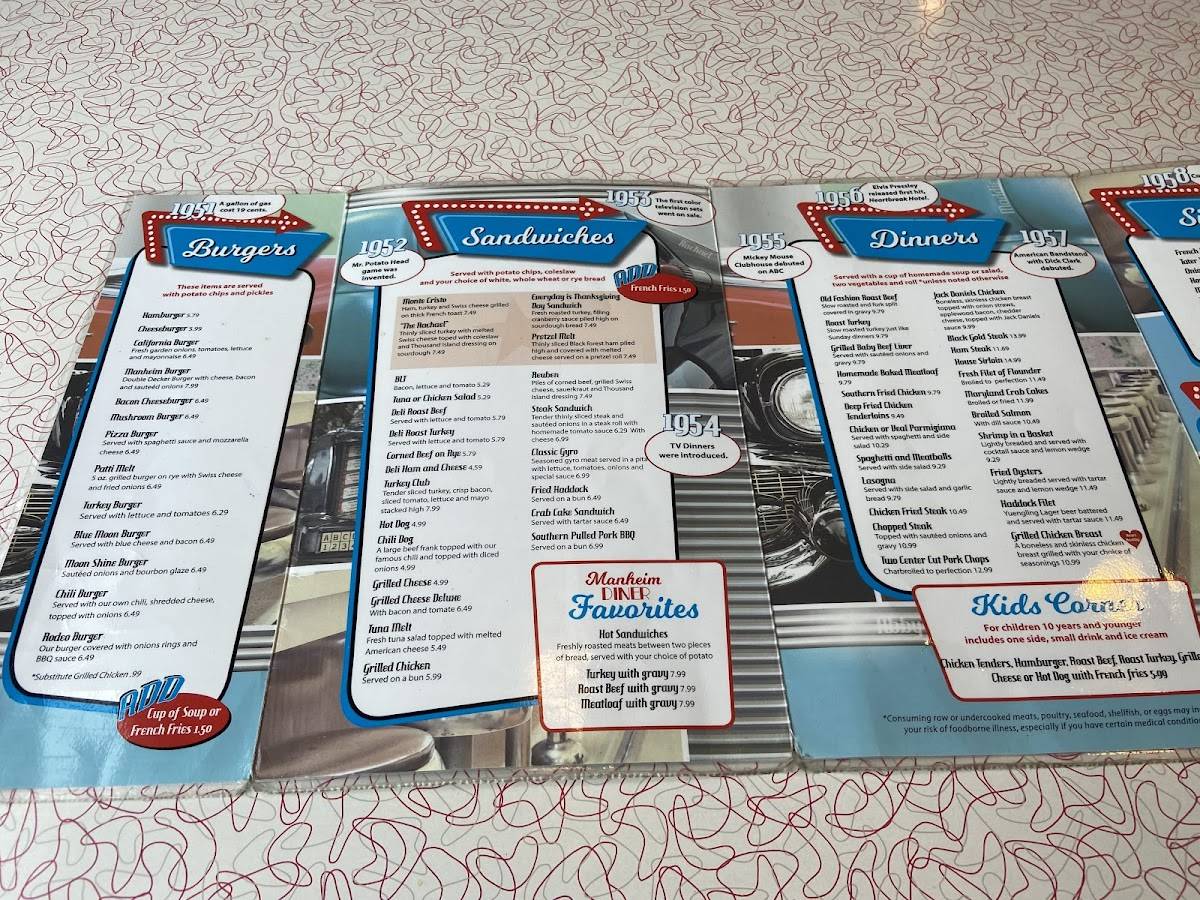 Menu at Manheim Diner restaurant, Schuylkill Haven, PA-61