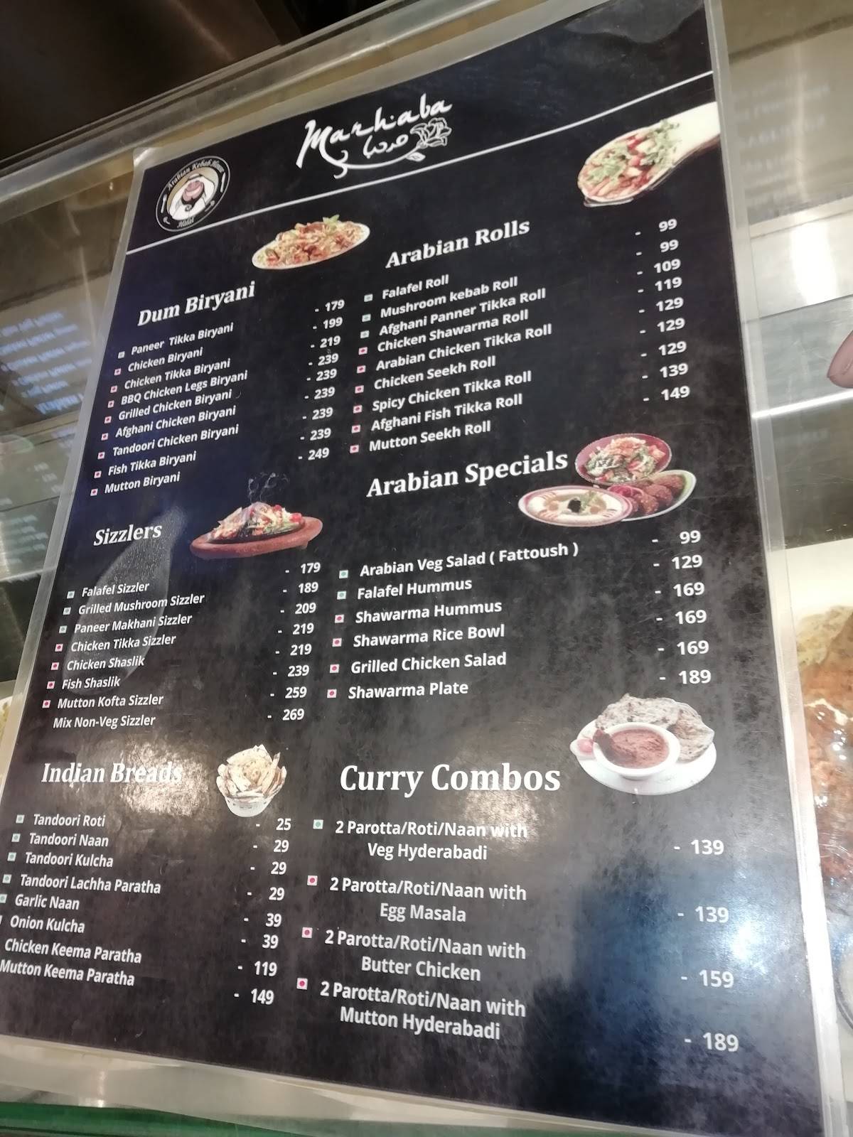 Menu at Marhaba Arabian Kebab House, Kakinada