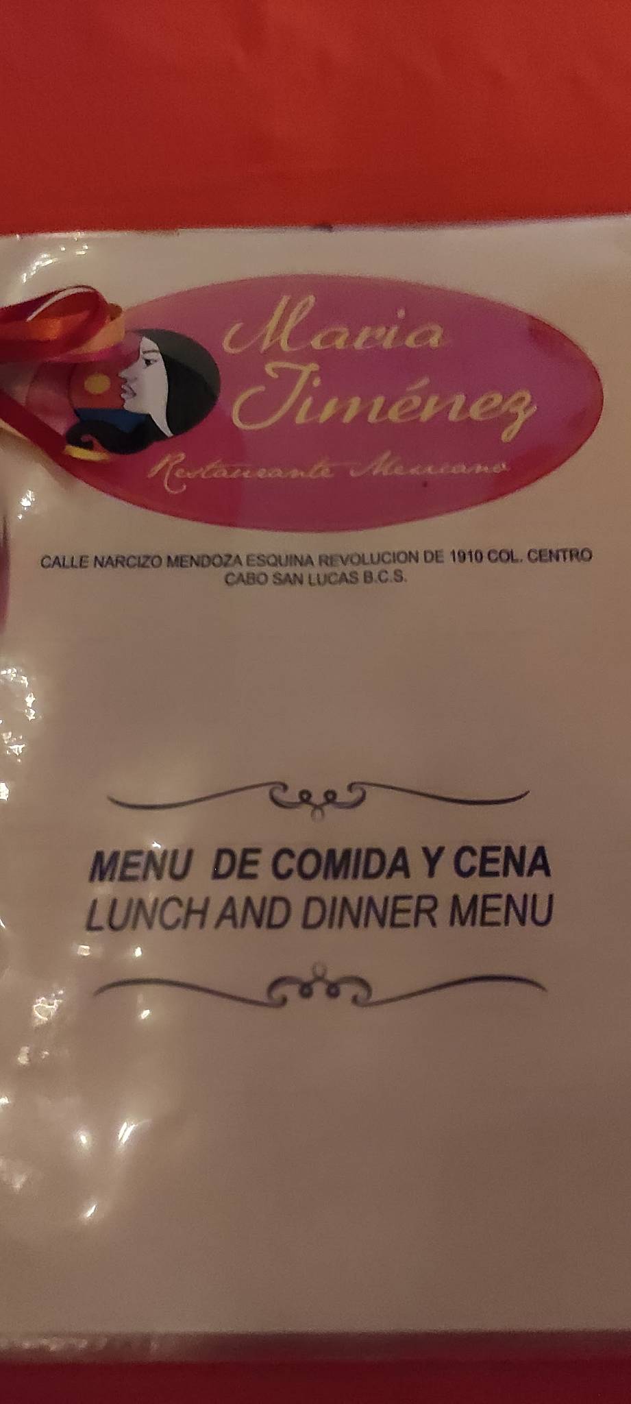 Menu at Maria Jimenez Restaurante Mexicano, Cabo San Lucas