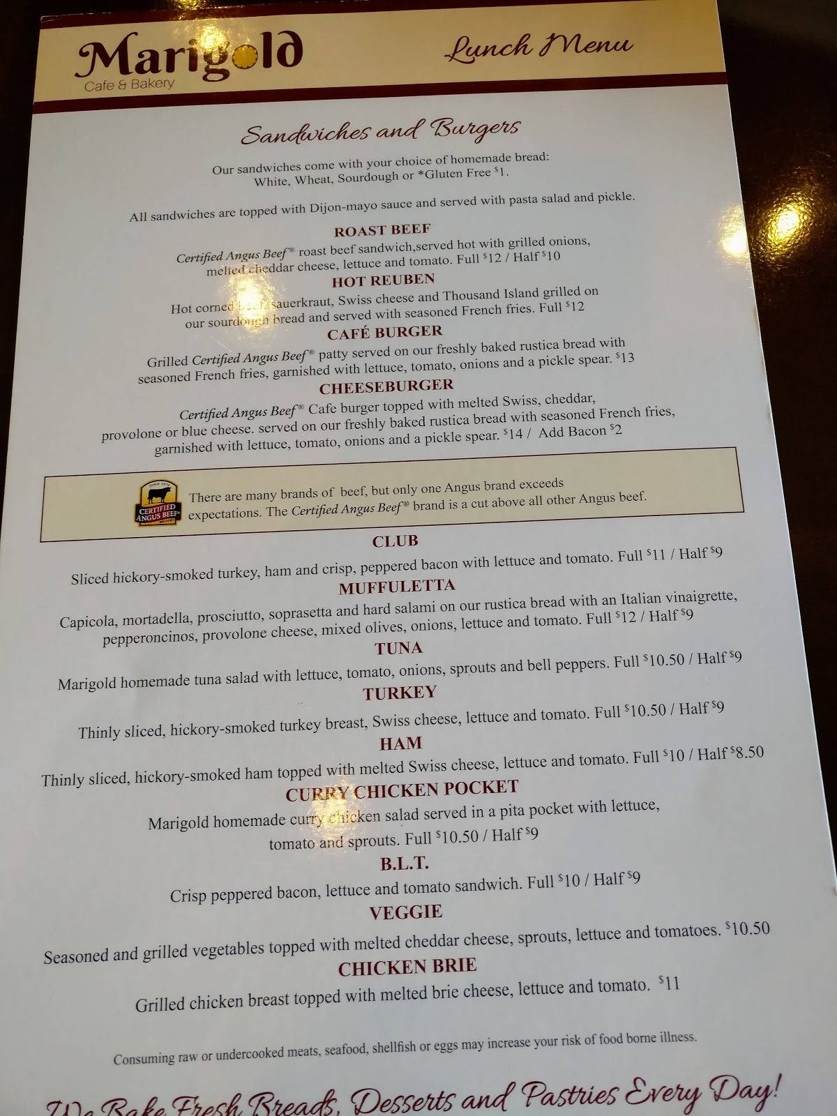 Menu at Marigold Cafe & Bakery, Colorado Springs