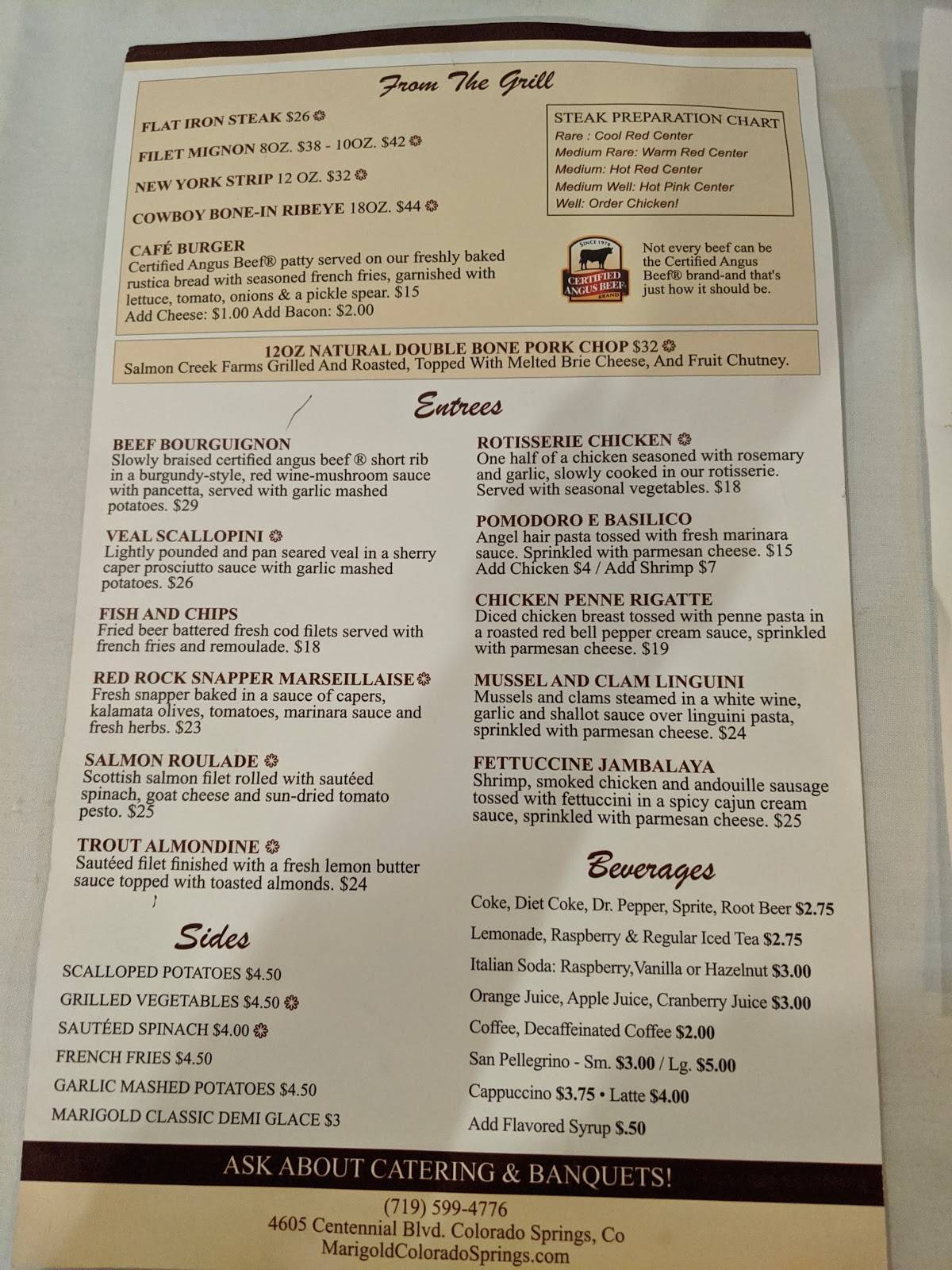 Menu at Marigold Cafe & Bakery, Colorado Springs