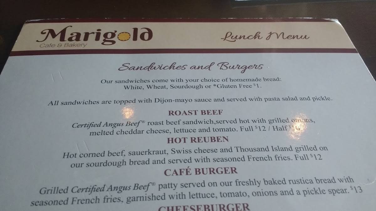 Menu at Marigold Cafe & Bakery, Colorado Springs